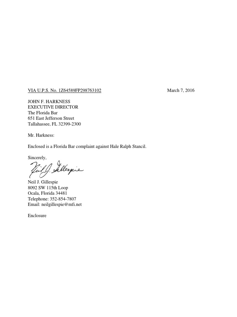 Florida Bar Complaint Against Hale Ralph Stancil | PDF | Paralegal | Lawyer Florida Bar Complaint Against Hale Ralph Stancil | PDF | Paralegal | Lawyer