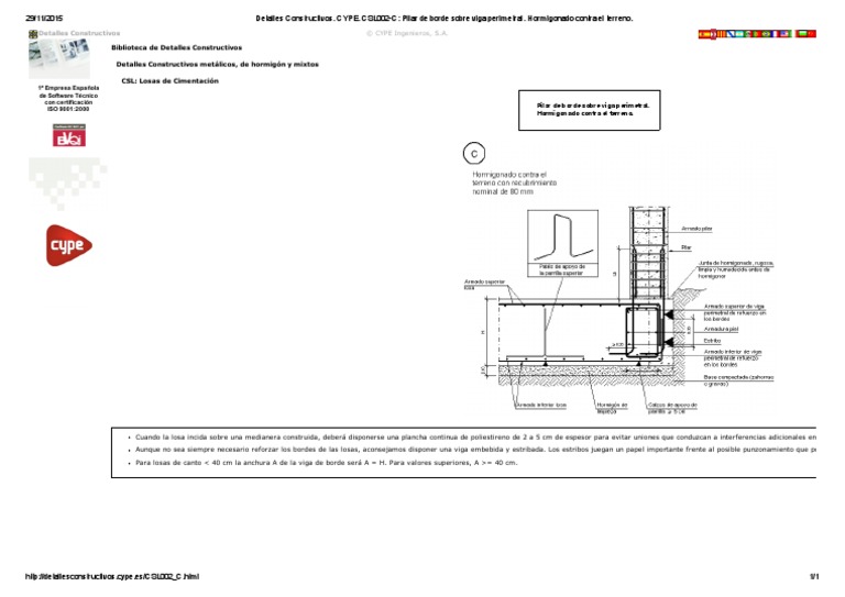 Detalles Constructivos. CYPE. CSL002-C - Pilar de Borde Sobre Viga ...