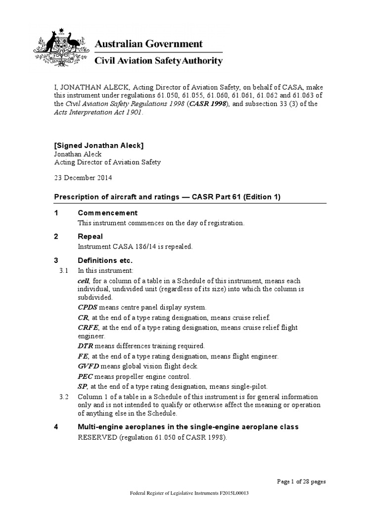 CASA Aircraft Type Ratings Overview | PDF | Aircraft Configurations ...