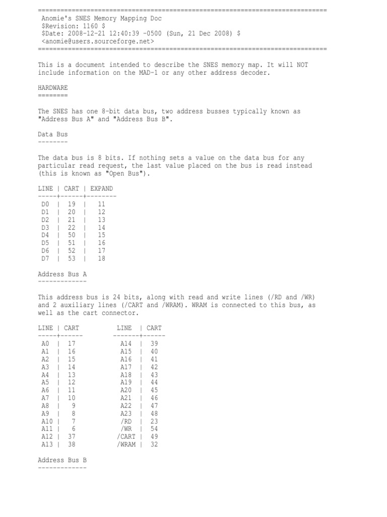 Anomie's SNES Memory Mapping | PDF | Computer Data Storage | Central ...
