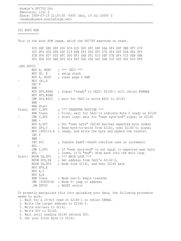Anomie's SPC700 | PDF | Input/Output | Random Access Memory