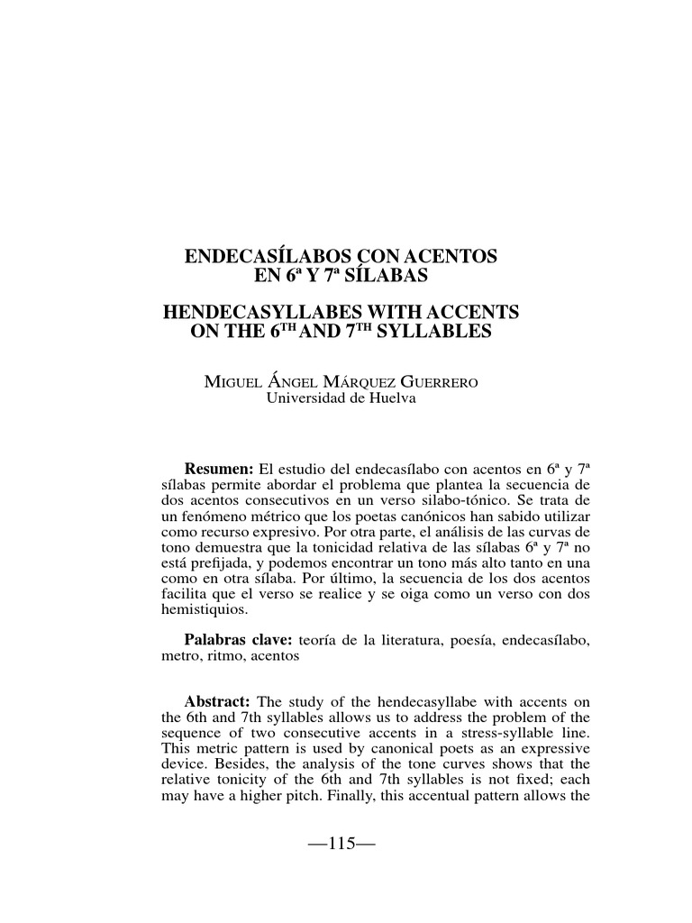 Endecasílabo Con Acento en 6 y 7 | PDF | Metro (poesía) | Ritmo