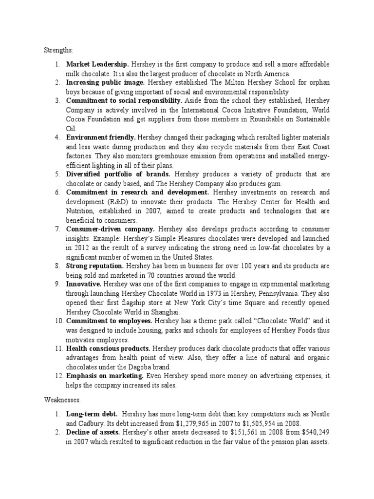 Hershey Company Swot Analysis | PDF | Chocolate | Nestlé