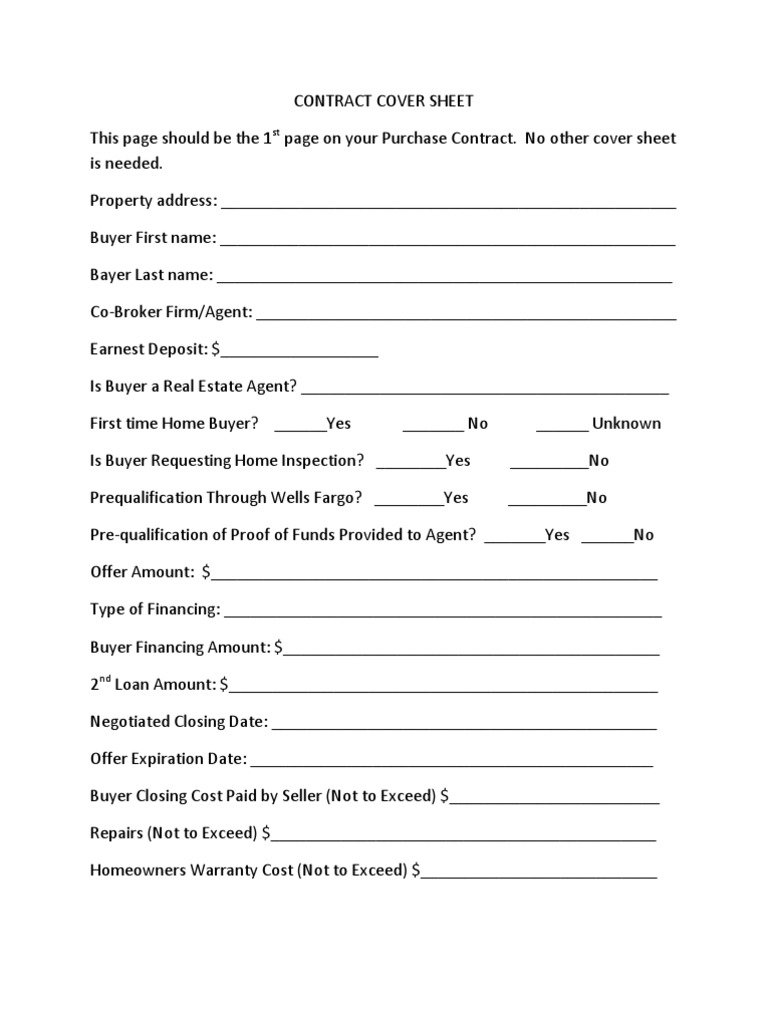 Contract Cover Sheet (New) | PDF | Real Estate Broker | Property Law