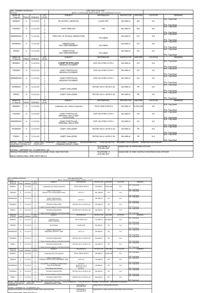 JROTC Unit Training Schedule 2009 | PDF | Business | Cognition