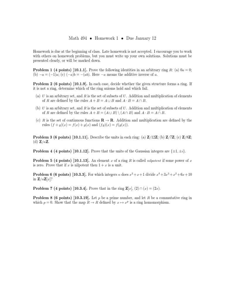 494 Homeworks (Andrew Snowden) PDF | PDF | Ring (Mathematics) | Field ...