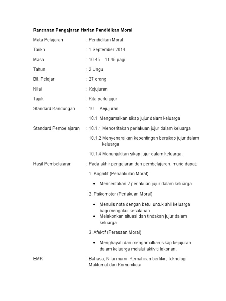 Contoh Moral RPH | PDF | Karier & Perkembangan