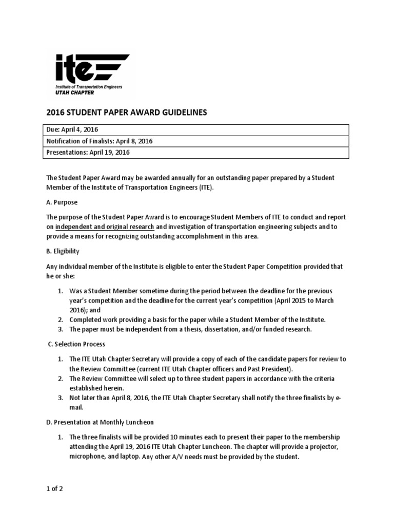 2016 ITE Student Paper Award Guidelines | PDF | Thesis | Business