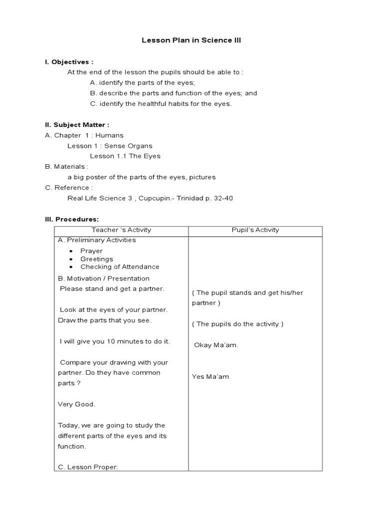 Lesson Plan | PDF | Human Eye | Sunglasses