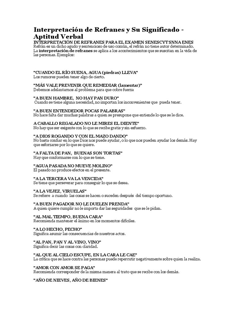 Interpretación de Refranes y Su Significado | PDF | Vino | Amor