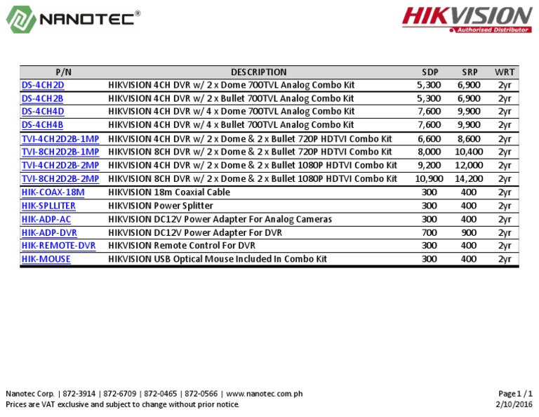 HIKVISION DVR Combo Kits & Accessories | PDF | Home & Garden ...