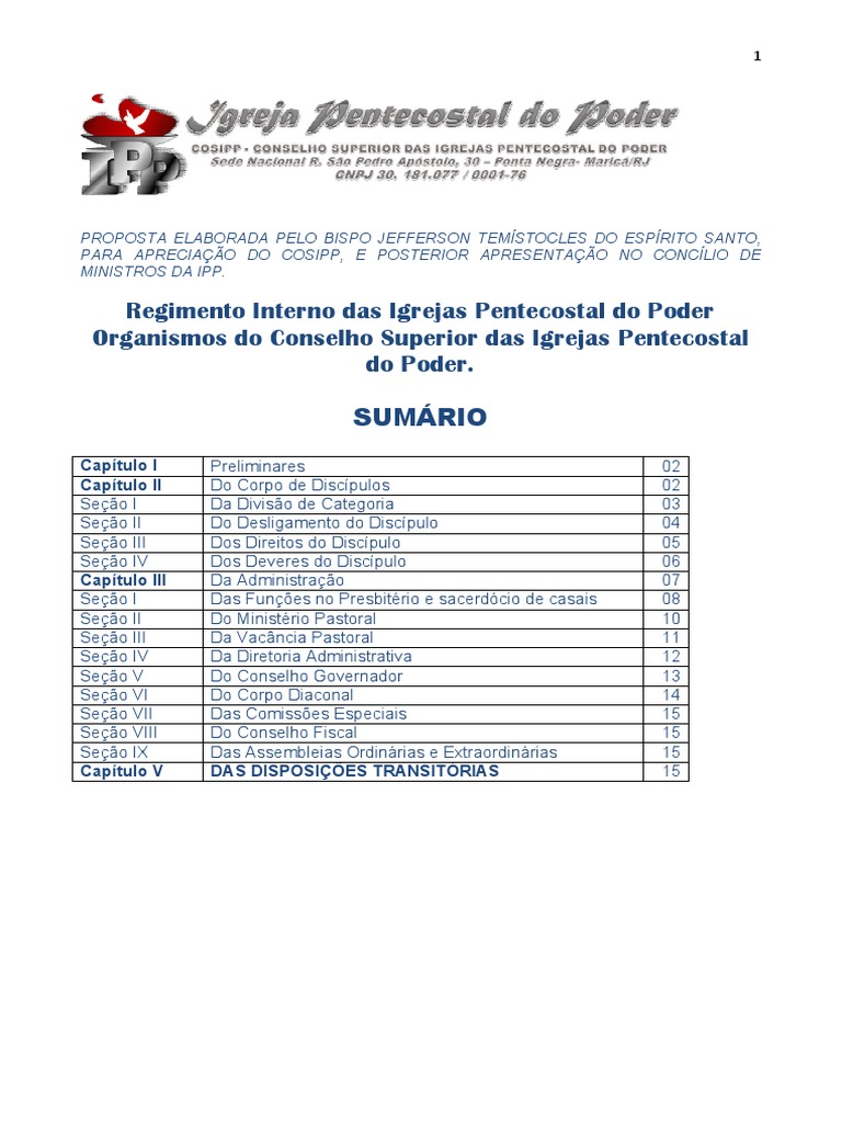 Regimento Interno da IPP | PDF | Igreja católica | Batismo
