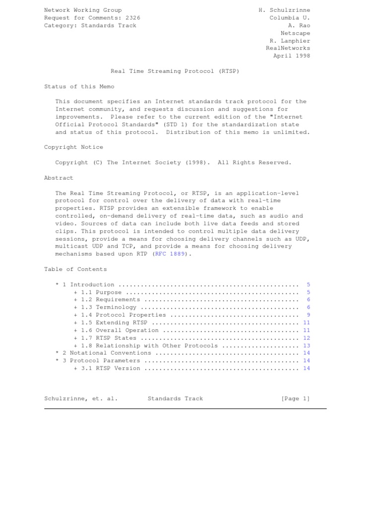 RFC 2326 | PDF | Hypertext Transfer Protocol | Streaming Media