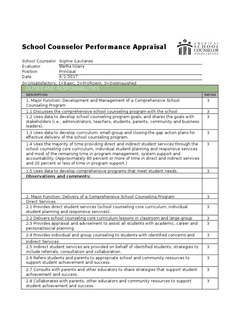 School Counselor Performance Evaluation | PDF | School Counselor ...
