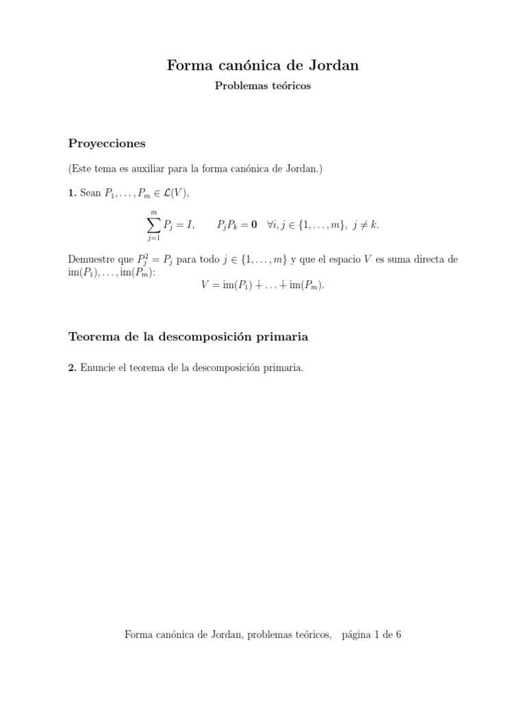 Problemas de Forma Canonica de Jordan | PDF | Mapa lineal | Matriz ...