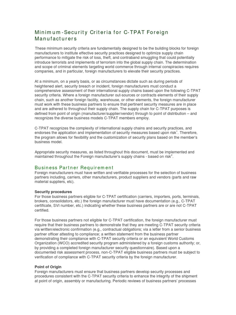C-TPAT Security Criteria Guide | PDF | Physical Security | Supply Chain