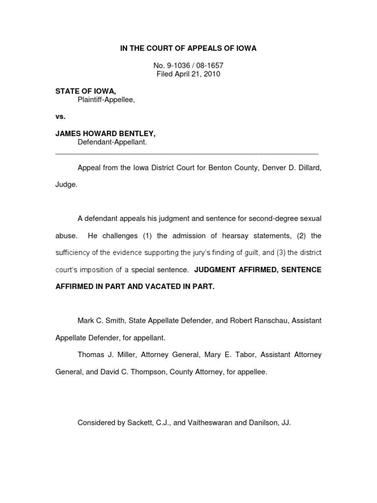 In The Court of Appeals of Iowa | PDF | Hearsay | Justice