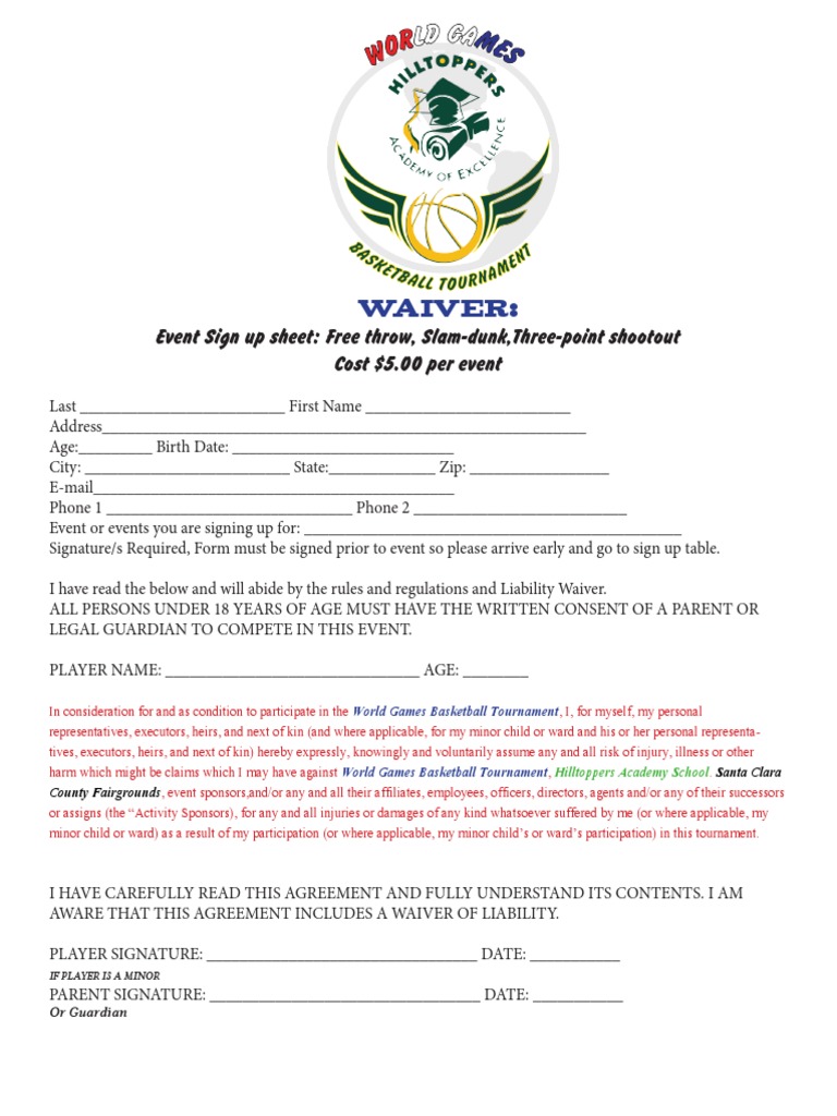 Basketball Tournament Waiver Form | PDF | Politics | Law