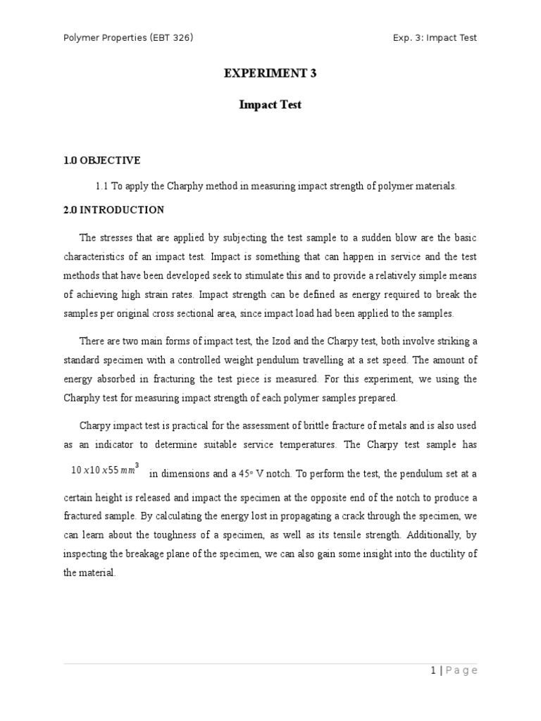 Polymer Properties:Experiment 3 Impact Test | PDF | Deformation ...