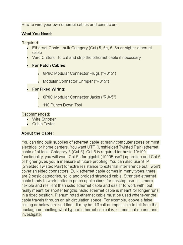 How To Wire Your Own Ethernet Cables and Connectors | PDF | Electrical ...