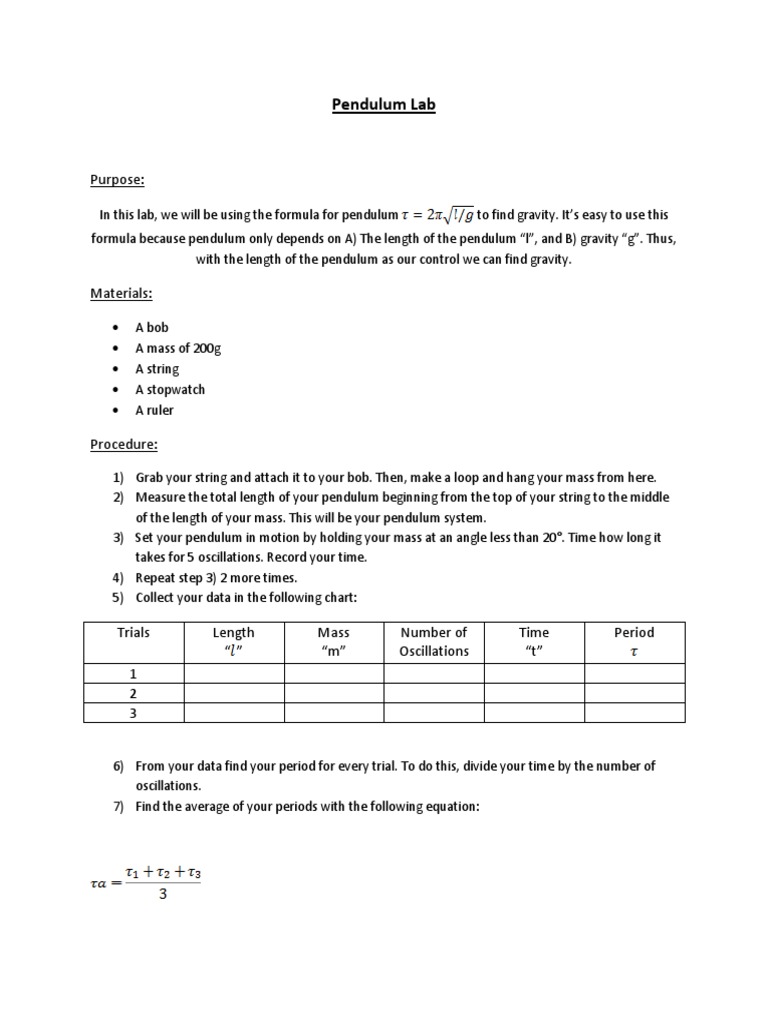 Calculate Gravity Using Pendulum Lab | PDF | Science & Mathematics