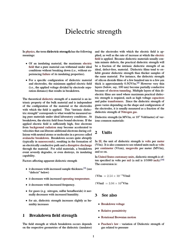 Dielectric Strength | PDF | Electrical Breakdown | Dielectric