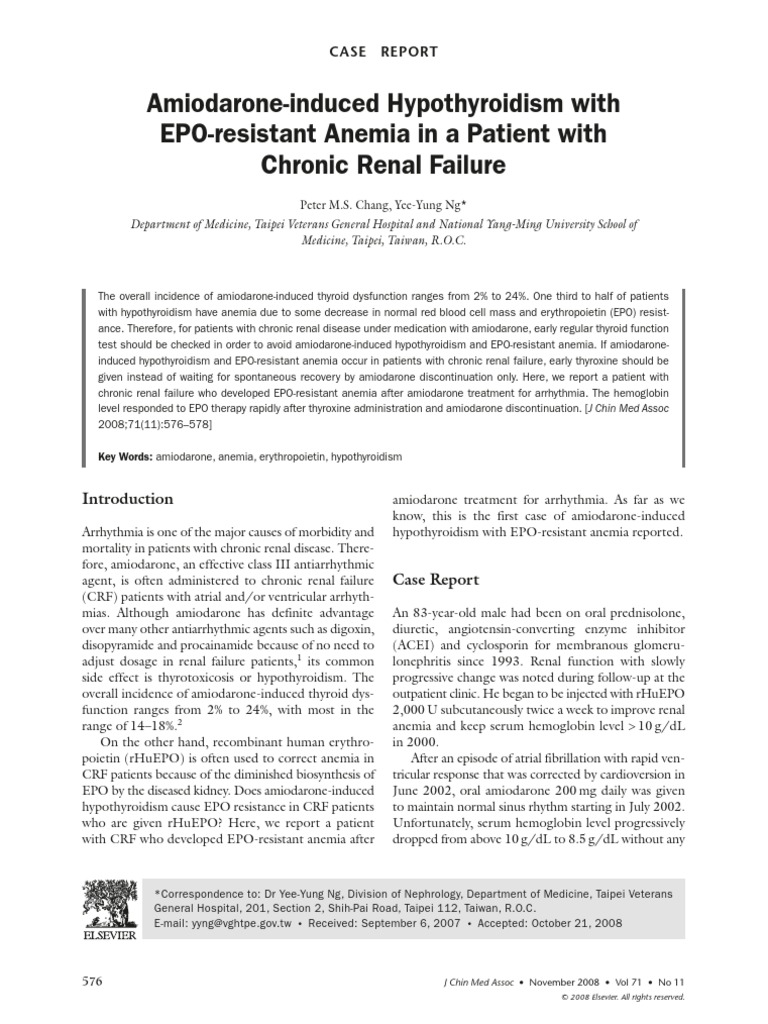 Amiodarone-Induced Hypothyroidism With EPO-resistant Anemia in A ...