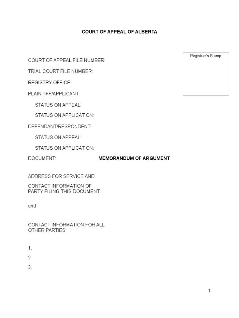 Alberta Court of Appeal Memorandum | PDF