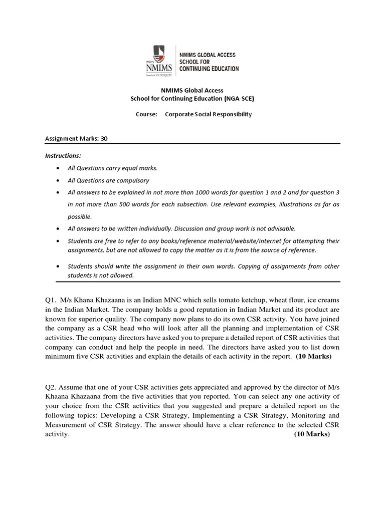 Corporate Social Responsibility Assignment | PDF | Corporate Social ...
