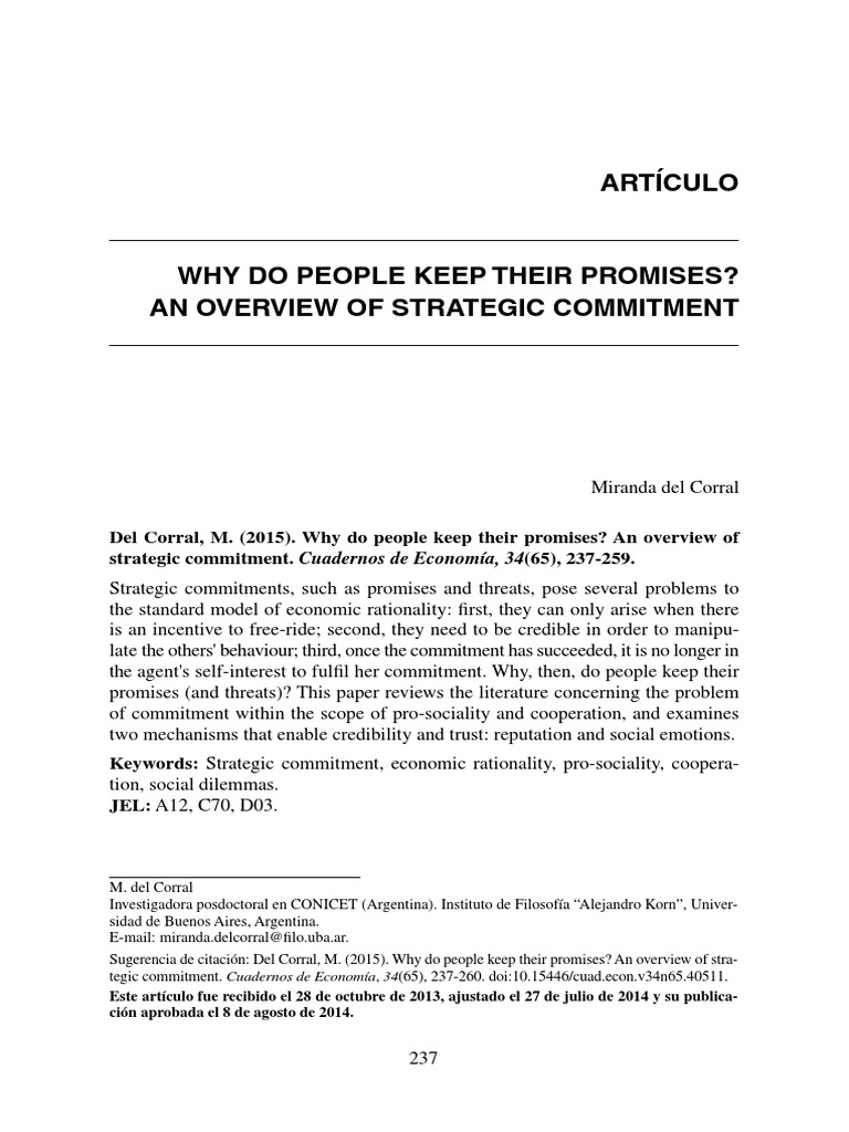 Why de People Keep Their Promises? An Overview of Strategic Commitment ...