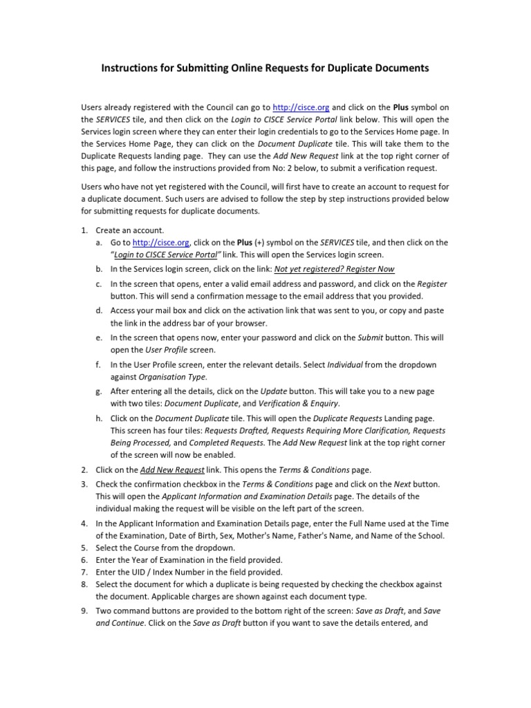 Instructions Duplicate Document Requests | PDF | Login | User (Computing)