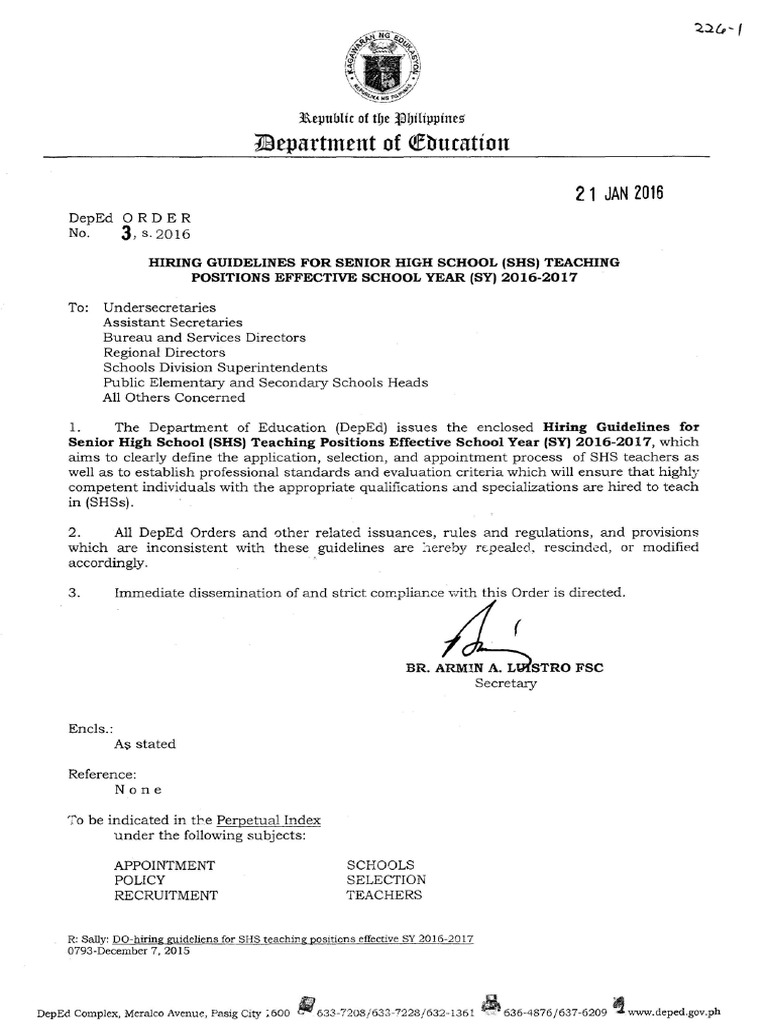 DepEd Order No. 3 Series 2016 | PDF | Career & Growth