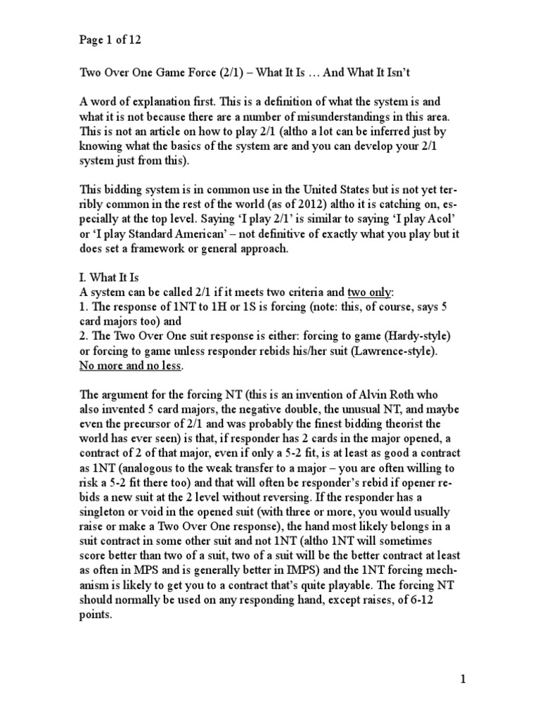 Understanding Two Over One Bidding | PDF | Contract Bridge | Whist ...