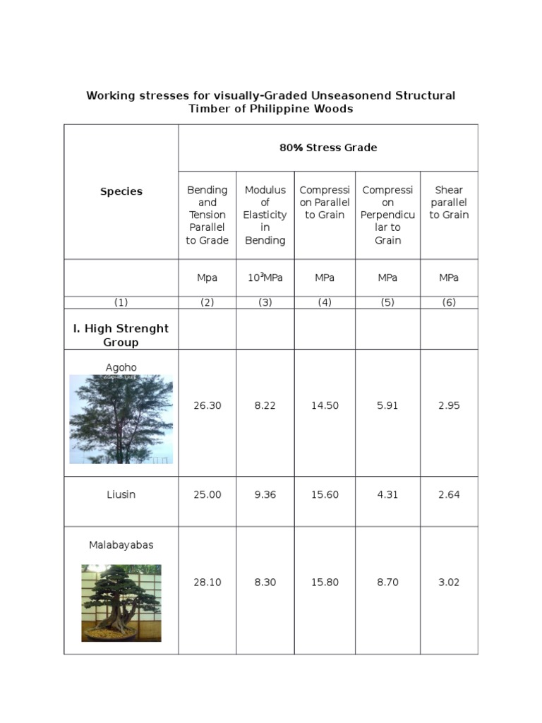 Philippine Timber Strength Grades Data | PDF