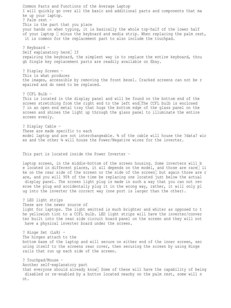 Laptop Parts and Their Functions Explained | PDF | Laptop | Electrical ...