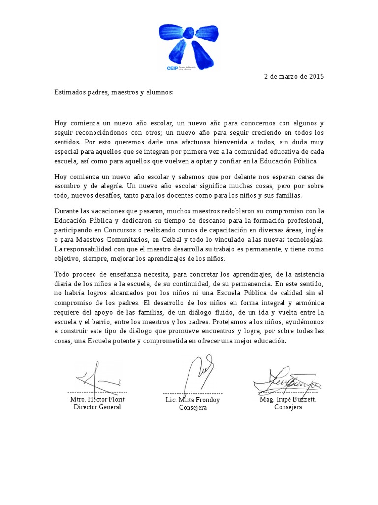 Carta De Bienvenida A La Escuela Para Los Padres De Parte Del Maestro