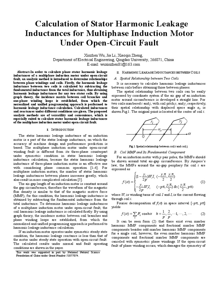 Calculation of Stator Harmonic Leakage Inductances For Multiphase Induction Motor Under Open ...