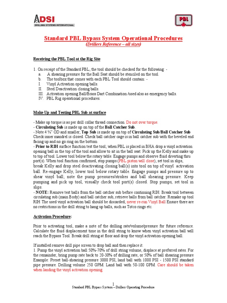 PBL Operation Procedure | PDF | Drilling Rig | Pump