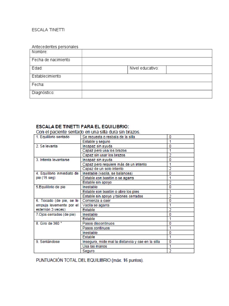 Escala Tinetti: Evaluación y Resultados | PDF