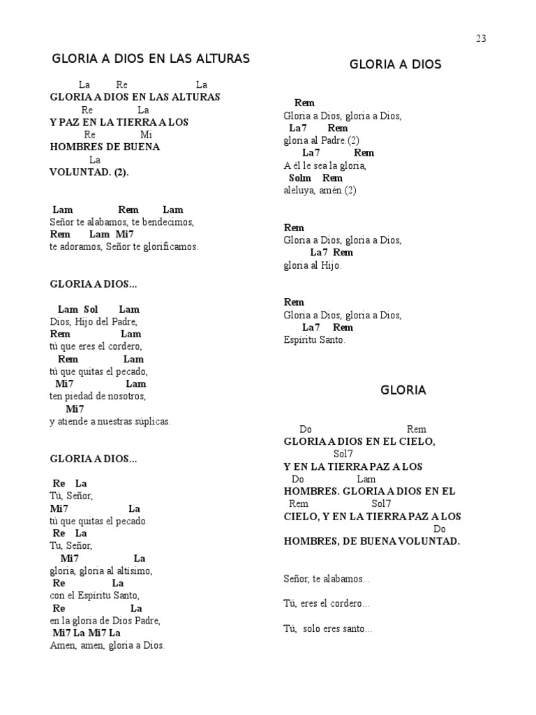 Cantos de Gloria | PDF | Misa (liturgia) | Salvación