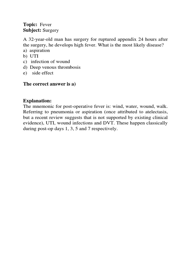 Post-Op Fever: Causes & Mnemonic | PDF