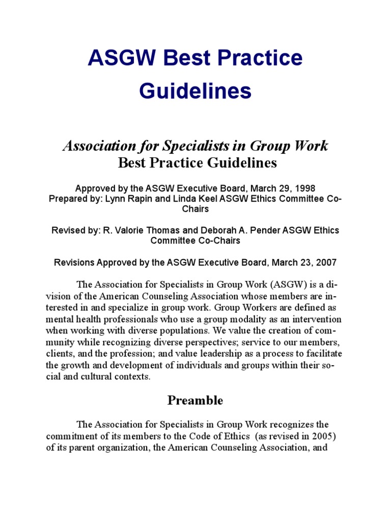 ASGW BestPracticesGuidelines | PDF | Confidentiality | Leadership