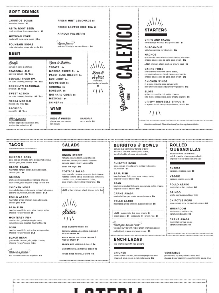 Calexico Menu | PDF | Burrito | Mexican Cuisine