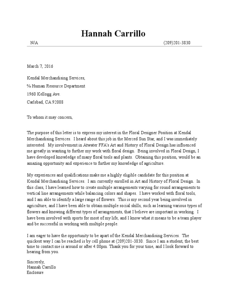 Coverletter Hannahcarrillo | PDF | Career & Growth | Wellness