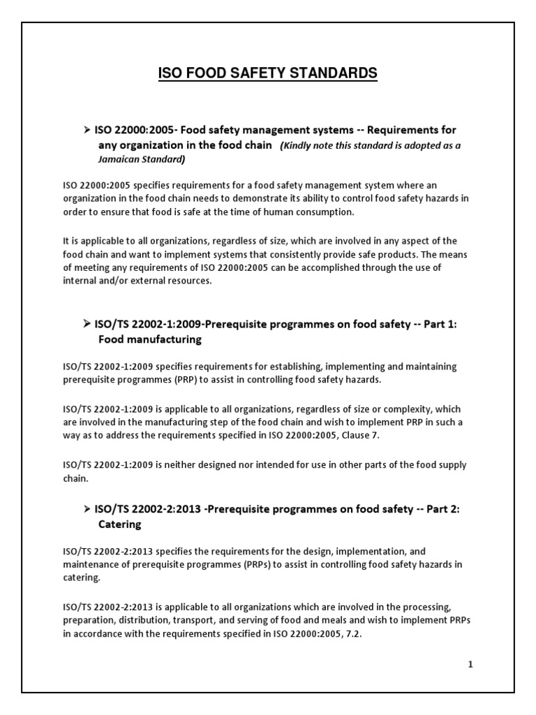 Iso Standards For Food Safety | PDF | Food Safety | Food And Drink