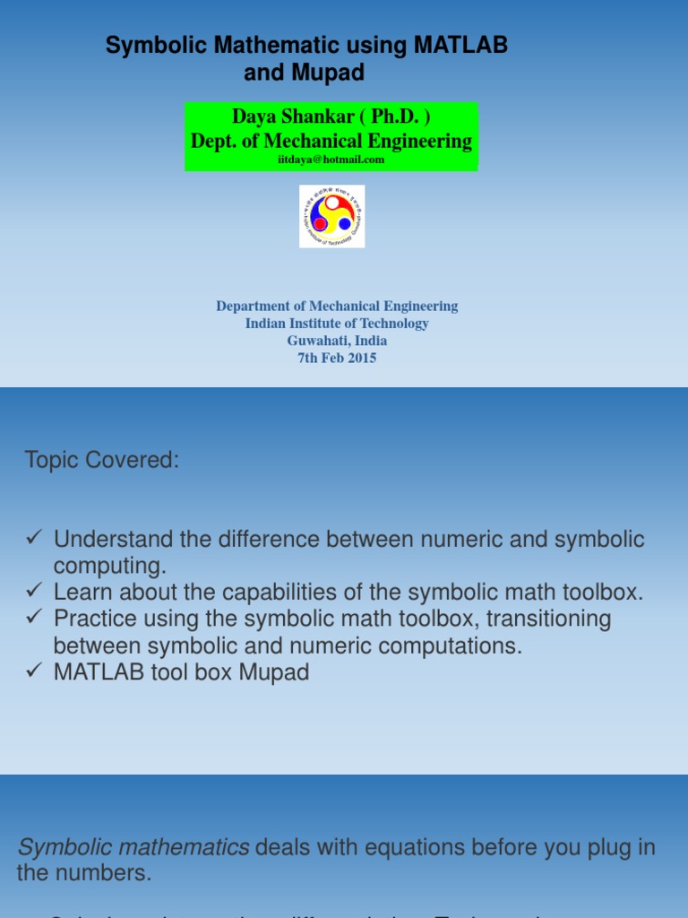 MATLAB Symbolic Math with MuPAD | PDF | Matlab | Equations