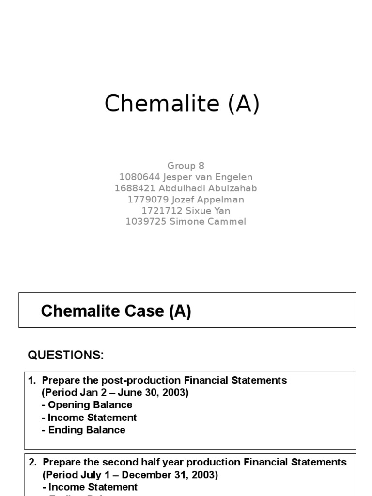 Final Solution Week II - Chemalite | PDF | Cash Flow Statement | Income Statement