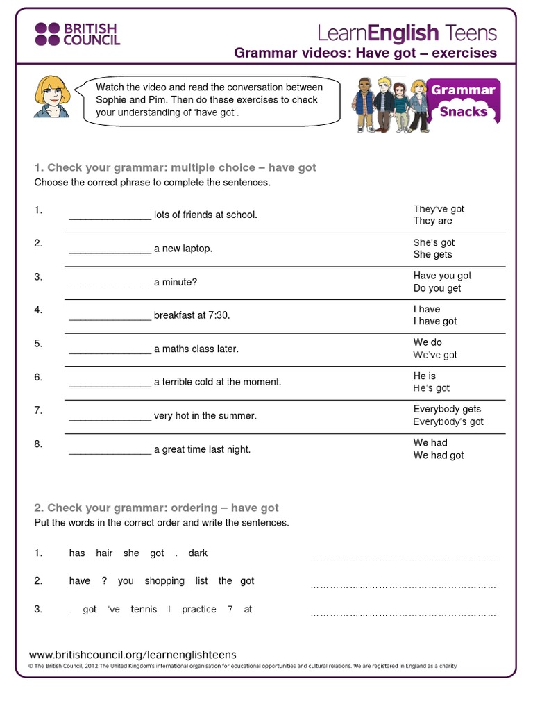 Grammar Exercises: "Have Got" Usage | PDF