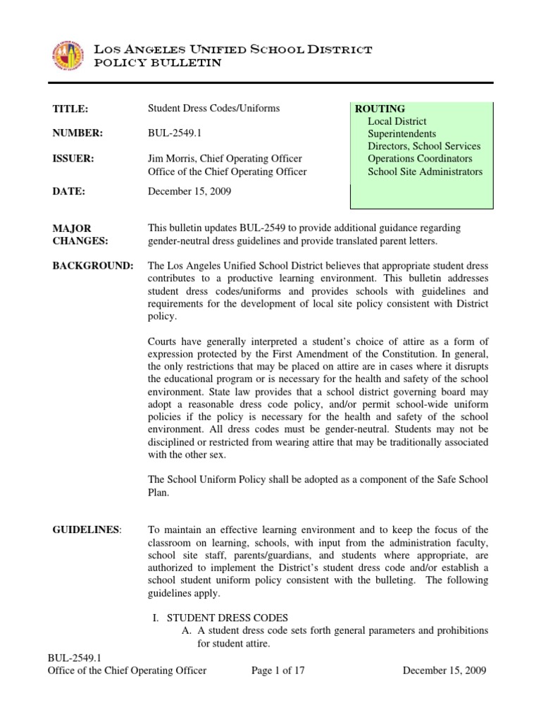LAUSD Student Dress Code Guidelines | PDF | Clothing | Social Institutions