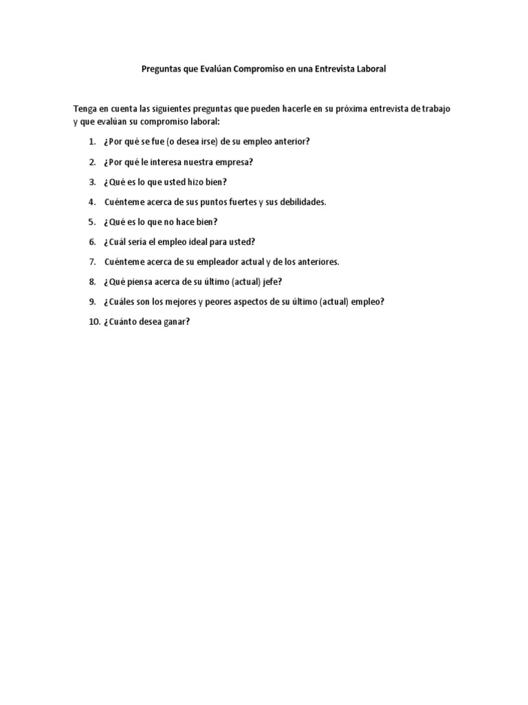 Preguntas Clave sobre Compromiso Laboral | PDF | Crecimiento personal y ...